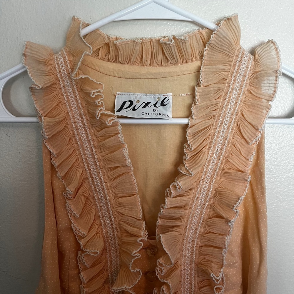 1960s Pixie Vintage Peach Ruffle Maxi Dress Xs - Gem